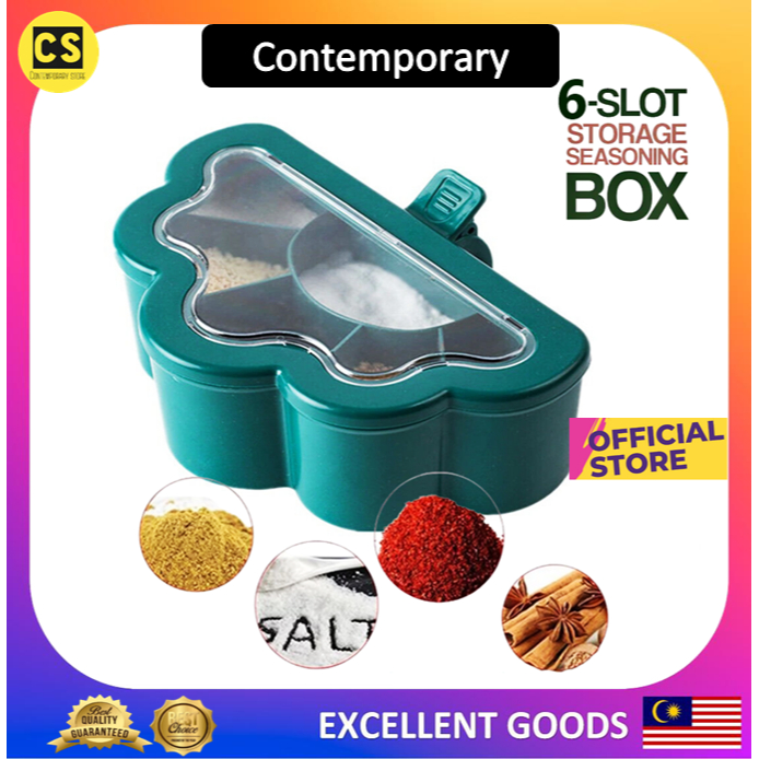 6 Slot Storage Seasoning Box Six Compartment Box Set Plastic Spice Box ...