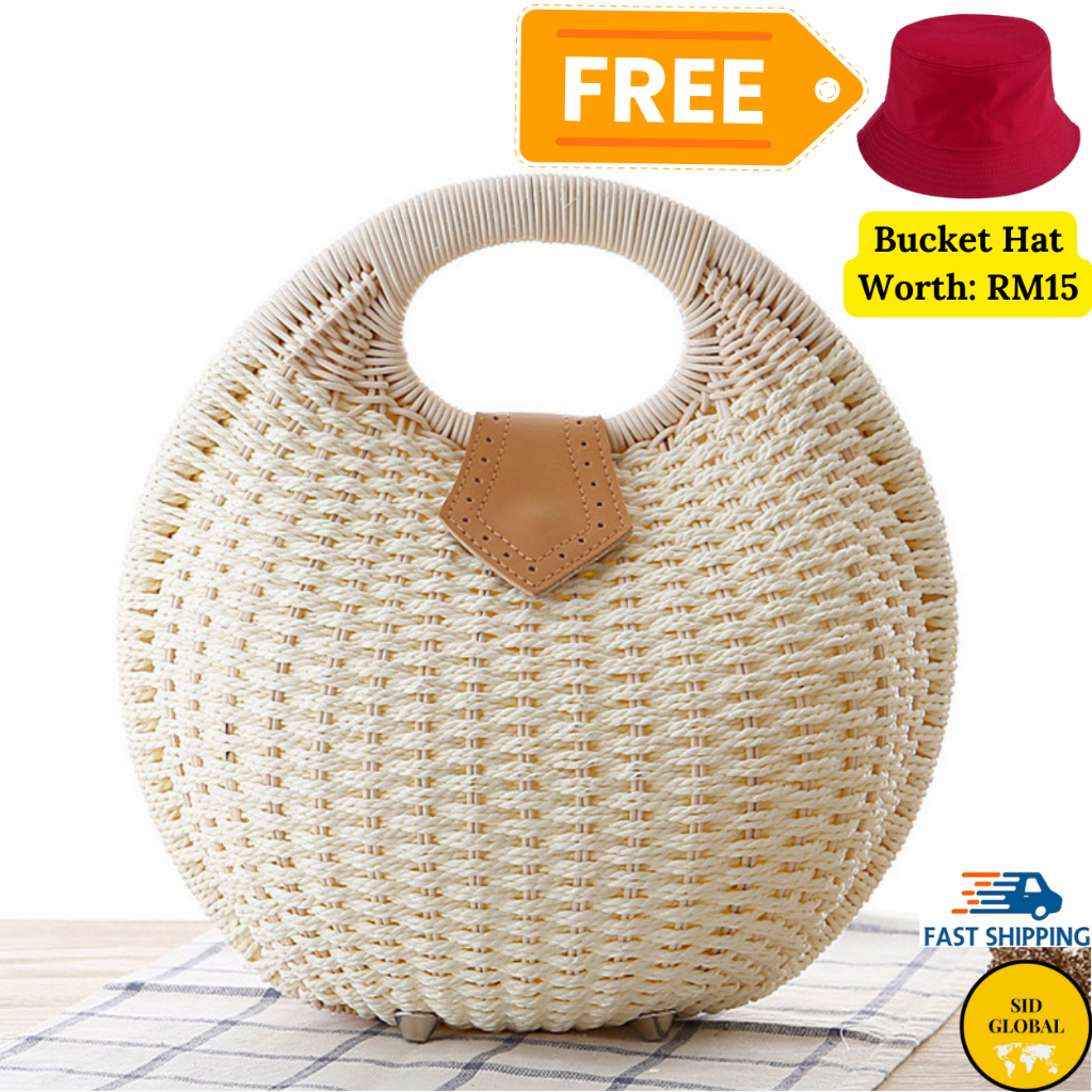 Women Handbag Tote Bag Shoulder Bag Straw Rattan Woven Bag Beg Tangan ...