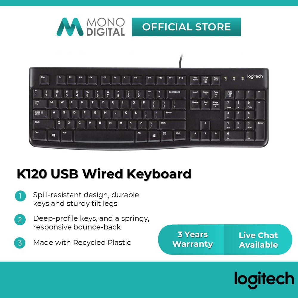 Logitech Wired Keyboard K120 with Quiet Typing, Comfortable, Spill ...