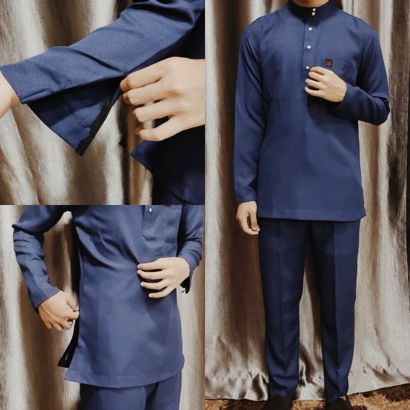 Baju Melayu Slim Fit 3 Zip Exclusive Cekak Musang+free butang | Shopee ...