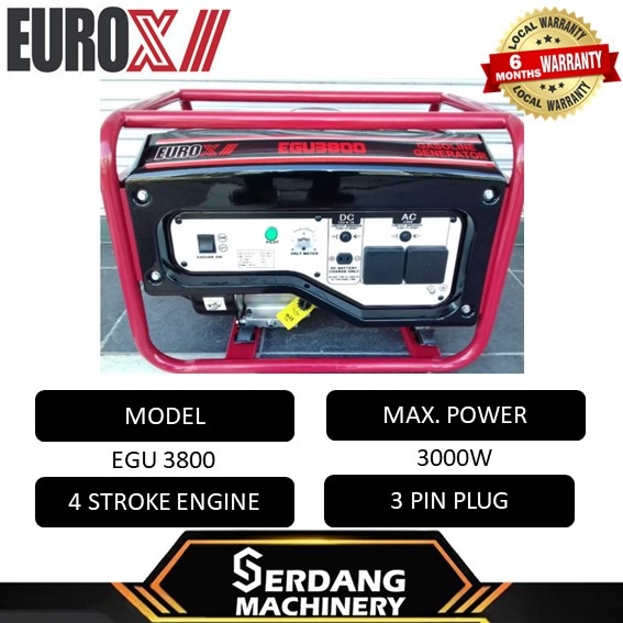 EUROX EGU3800 3000W/3.0KW Portable Petrol Generator - Heavy Duty - 6 Months Local Warranty ...