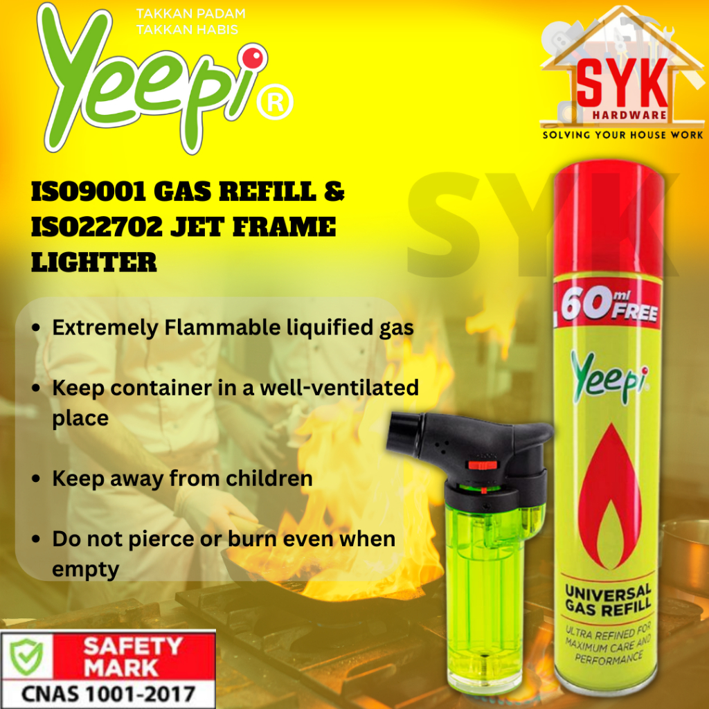 SYK Yeepi ISO9001 ISO22702 Universal Refill Gas Jet Frame Lighter ...