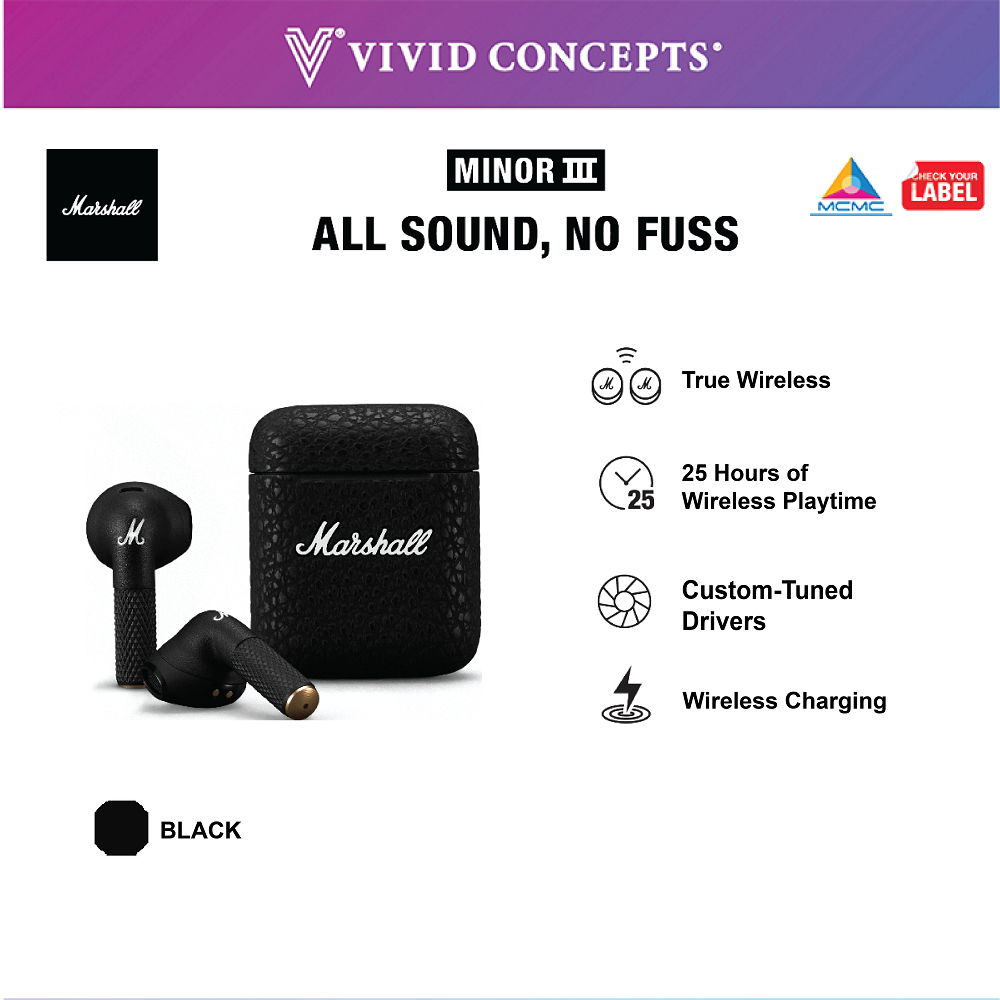 Marshall Minor III True Wireless Earphone - Up to 25 Hrs Wireless ...