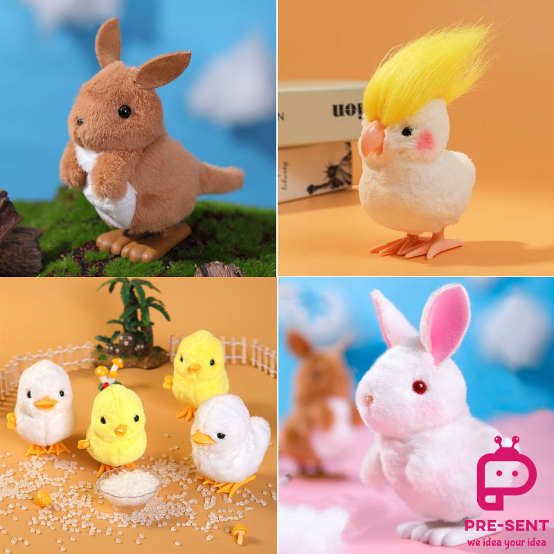 Adorable Jumping Animals Wind Up Plush Toy - Chick Duck Parrot Kangaroo ...