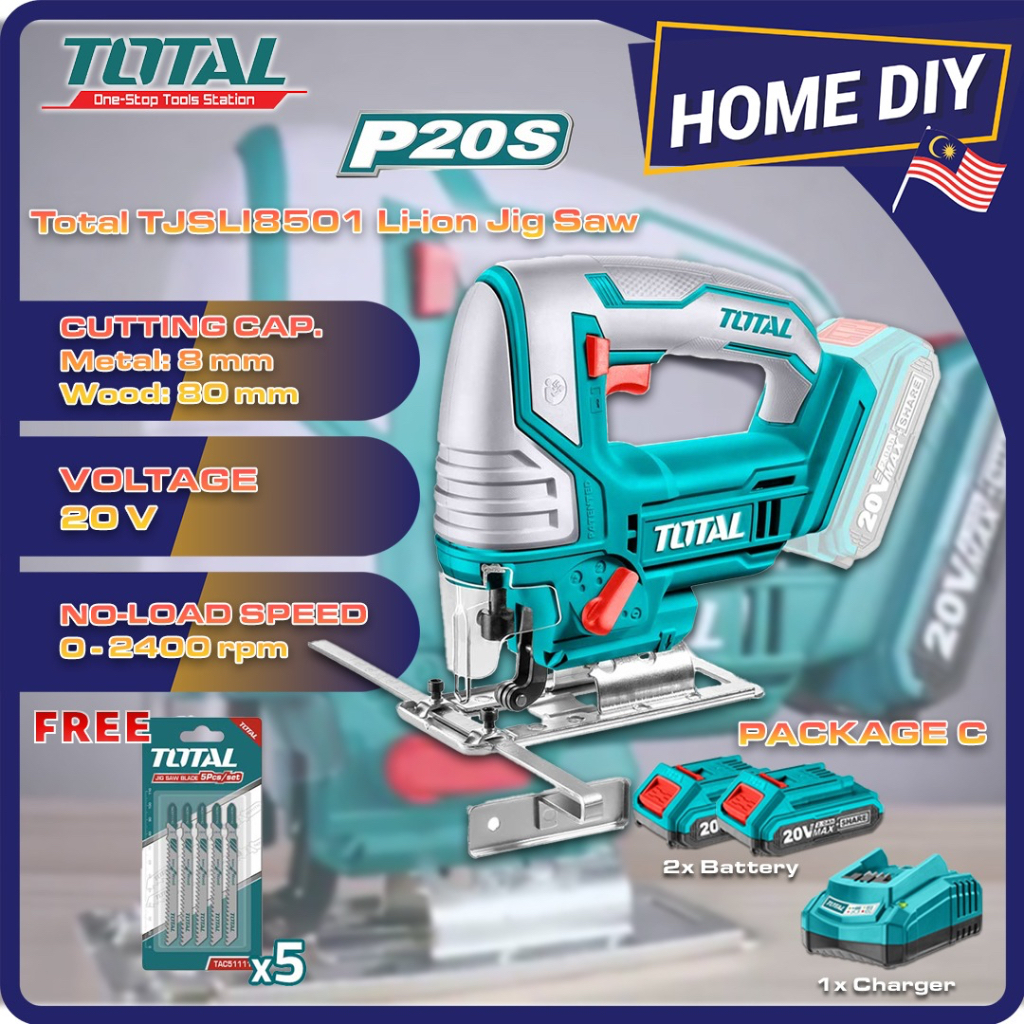 Total 20V Li-ion Jig Saw TJSLI8501 / Cutter Machine Bevel Cut / Mesin ...