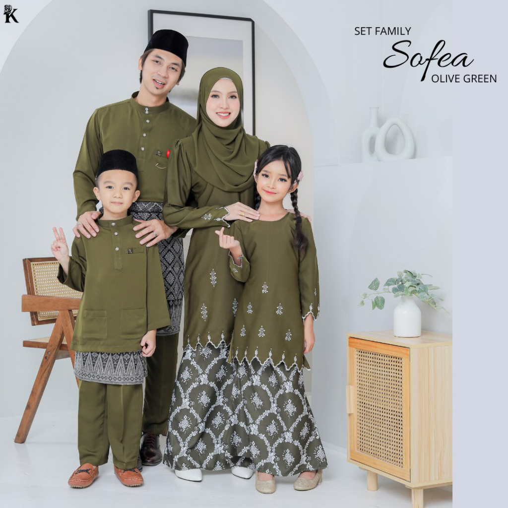 (OLIVE GREEN) FULL SET FAMILY BAJU KURUNG SOFEA RAYA 2023 by ALLIN ...