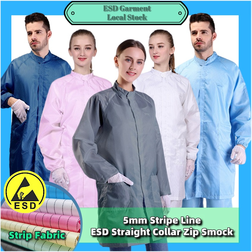 ES1061 (Local Stock) 5mm Stripe Line ESD Straight Collar Smock Only ...