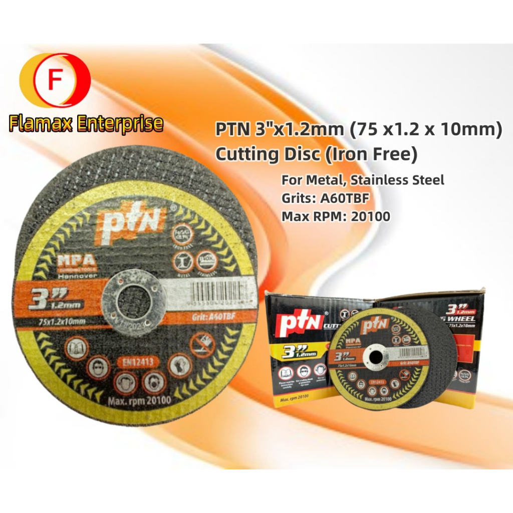 PTN Cutting Disc (3"x1.2mm, 4"x0.8mm, 4"x1.0mm, 4"x1.2mm ) | Shopee ...