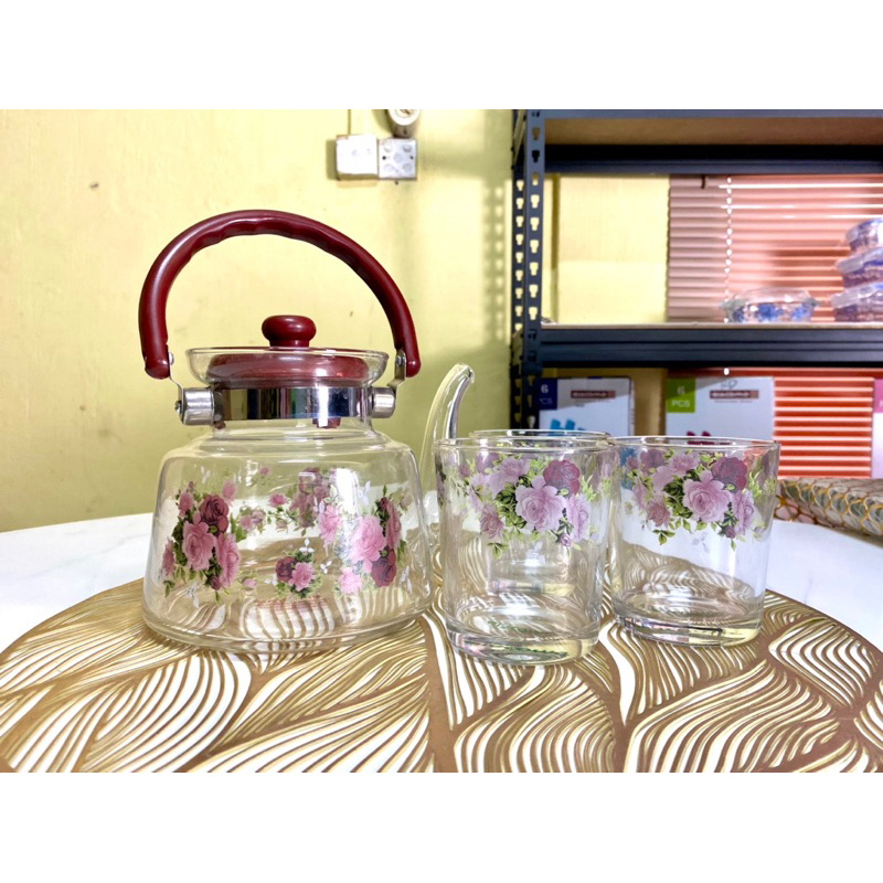 Set Borosilicate Teapot 1.2L and 230ml Glass 6pcs / Teaset / Teko ...