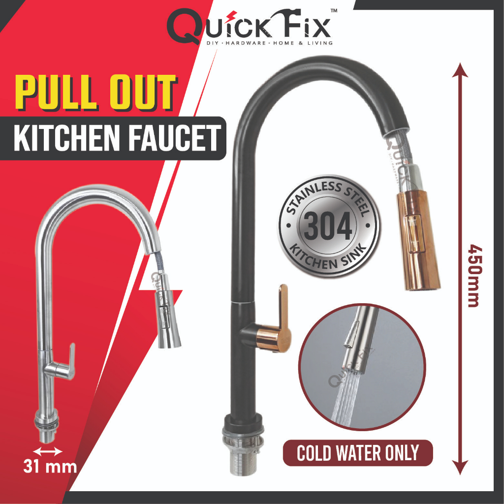 QuickFix ISANO SUS304 Pull Out Kitchen Faucet BLACK SILVER Faucet ...