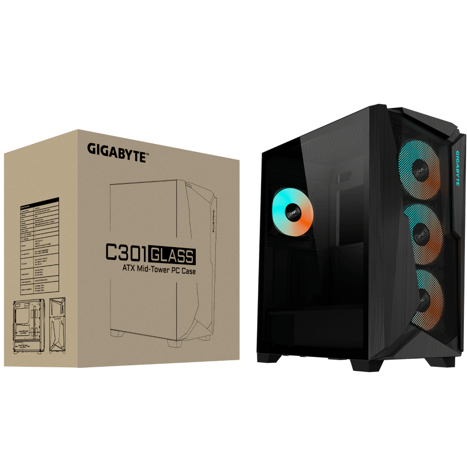 # GIGABYTE C301 GLASS - Mid Tower T.G PC Case With 4 ARGB & PWM Fans ...