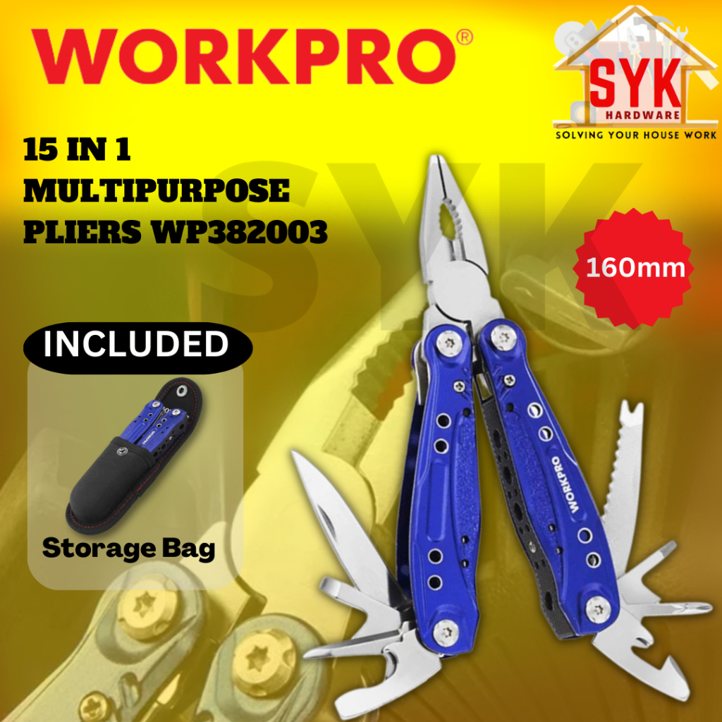 SYK Workpro WP382003 15 In 1 Multipurpose Pliers Multitools Cutting Tool Cutter Camping Tool ...