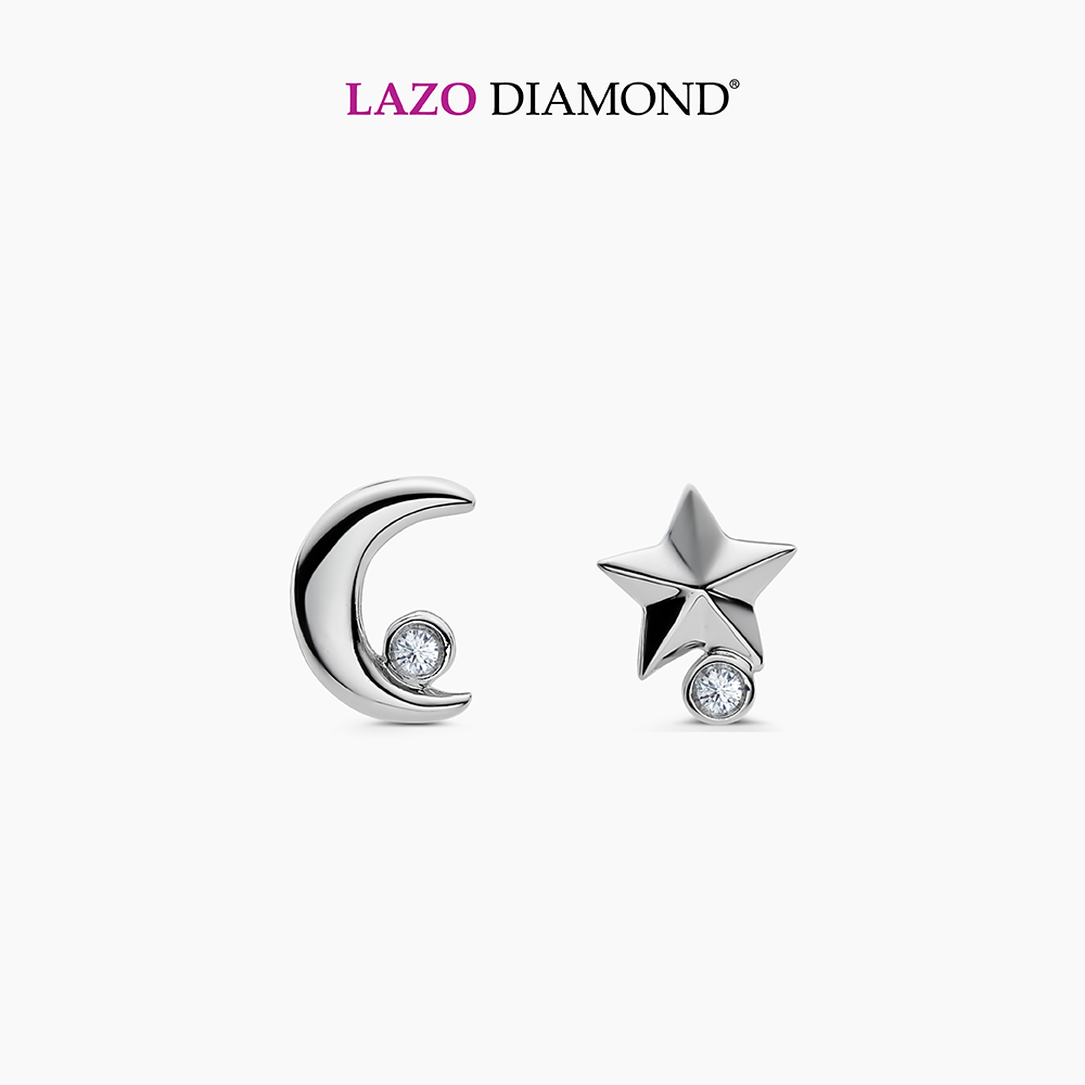 LAZO DIAMOND Star and Moon Diamond Stud Earrings in 9k White Gold ...