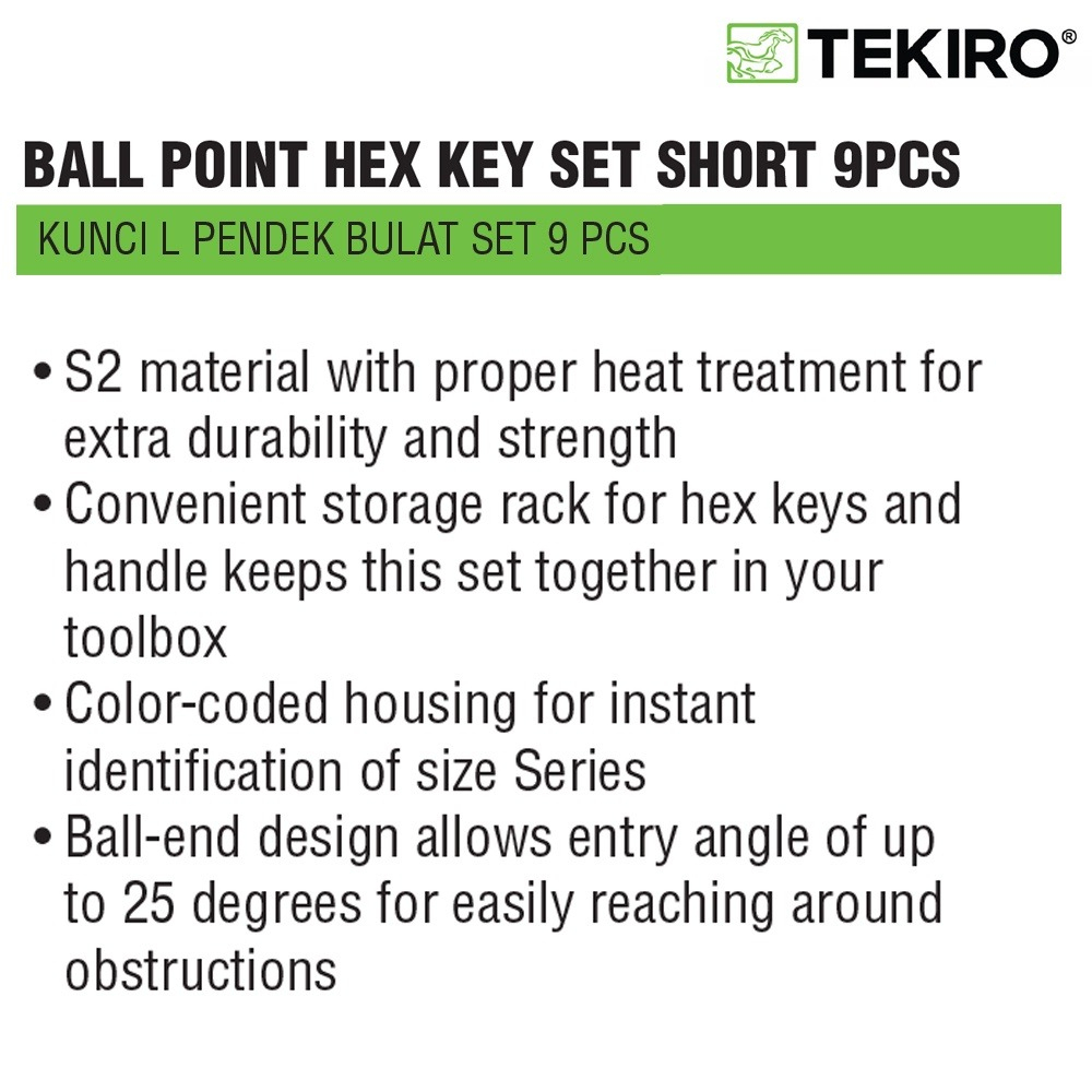 TEKIRO 9Pcs Ball Point Hex Key Set Short Kunci L Pendek Bulat Set Allen ...