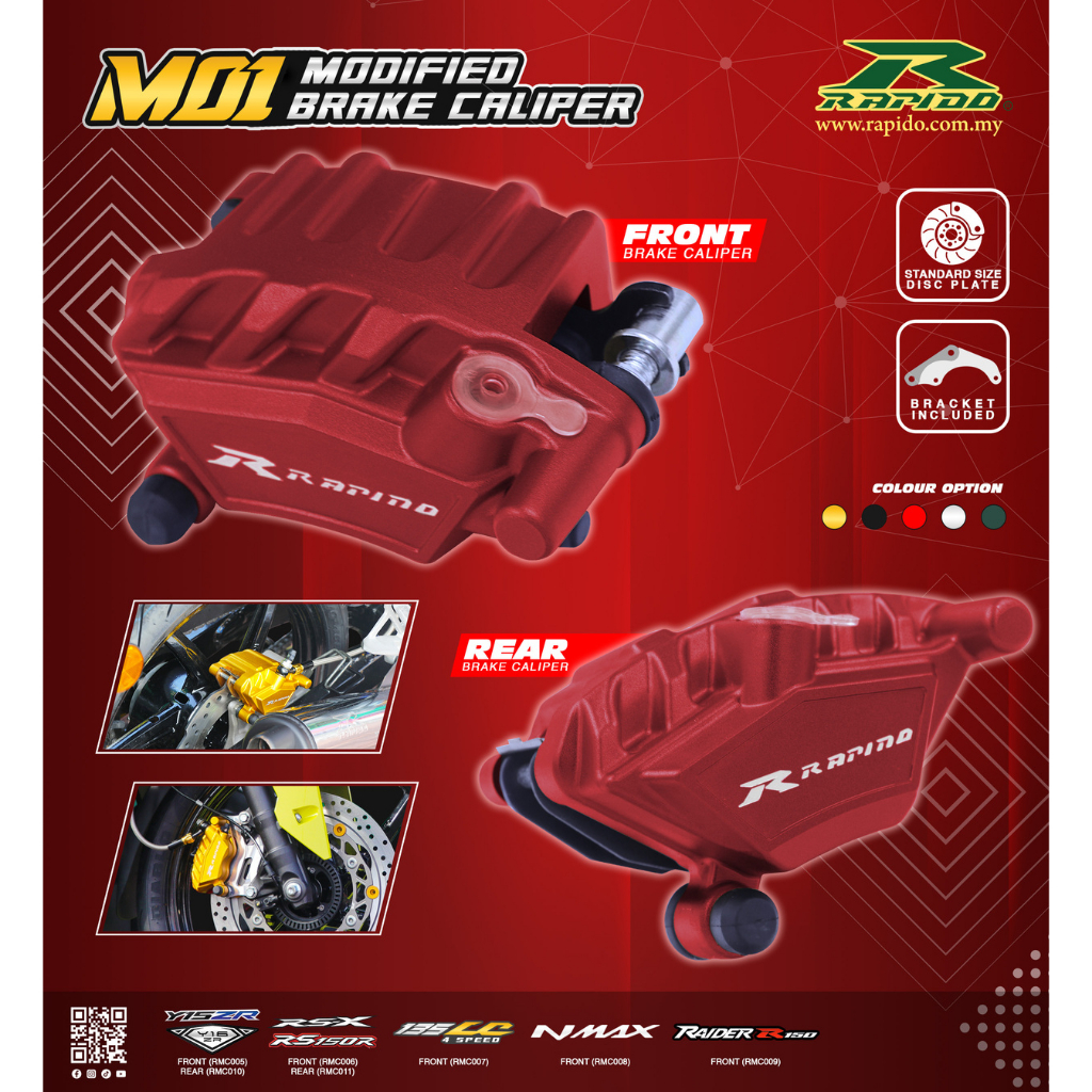 Rapido M01 Modify Caliper Front 2 Pot Rear 1 Pot Yamaha Y16 Y15 Honda RSX RS150R LC135 Nmax NVX ...