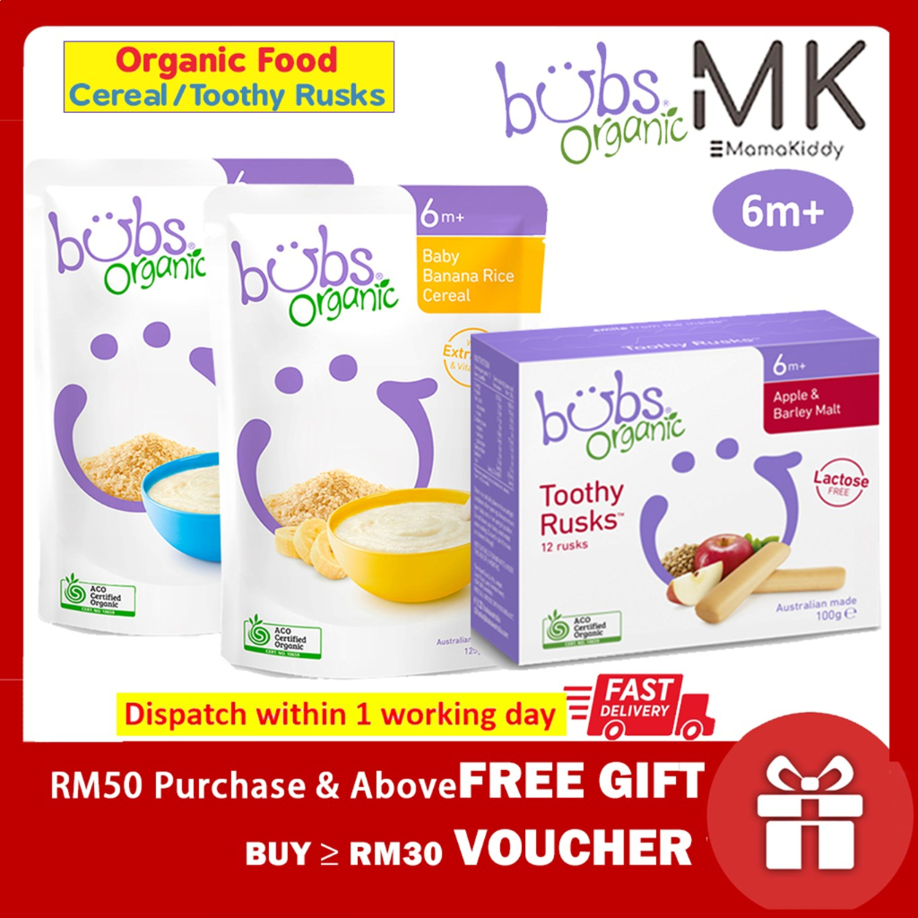 Bubs Organic Baby Rice Cereal/ Toothy Rusks Baby Healthy Foods No ...