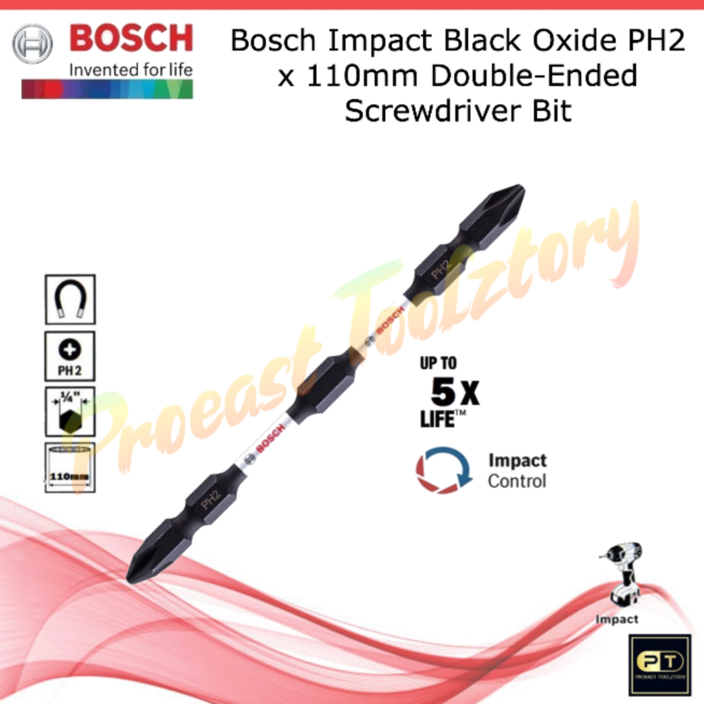 Bosch Impact Black Oxide PH2 x 110mm Double-Ended Screwdriver Bit VT ...