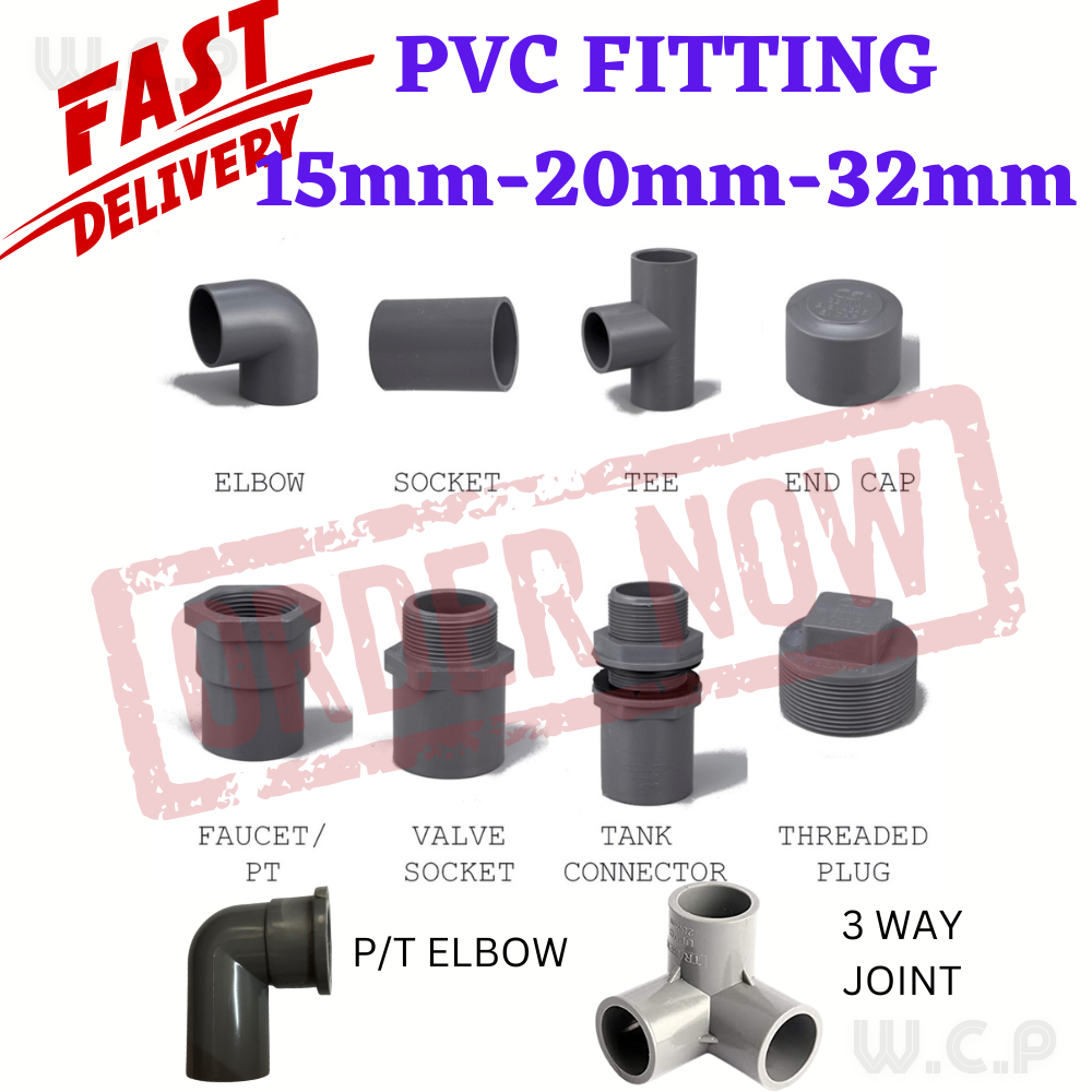 15MM/ 20MM/ 25MM / PVC Fittings - Socket/Elbow/Tee - P/T Socket Elbow/Valve Socket/Plug/End Cap ...