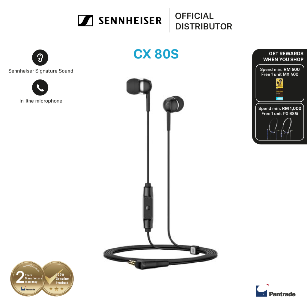 Sennheiser CX 80S in-ear headphones Black | Shopee Malaysia