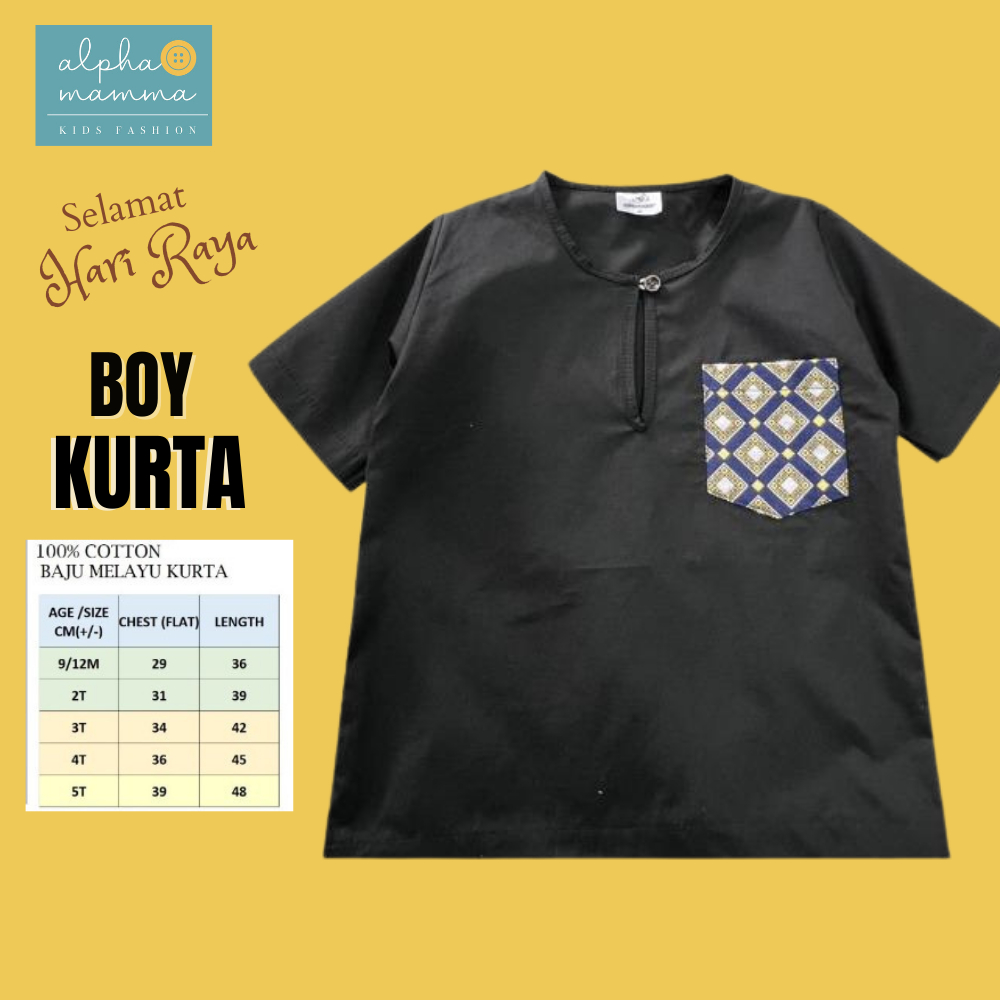 Alpha Mamma #2023 Hari Raya - Boy Kurta Cotton W/Real Pocker Design ...