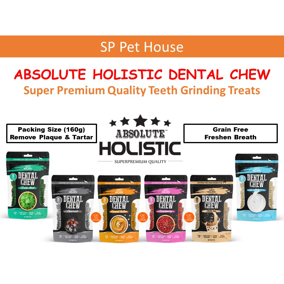 Absolute Holistic Dental Chew 160gm (18pcs) - Assorted Flavors / Dog Teeth Grinding Snacks ...