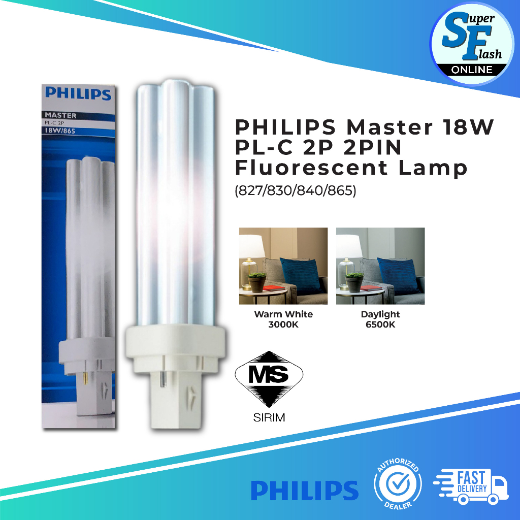 PHILIPS Master 18W PLC 2P 2PIN Fluorescent Lamp Light Tube (827/830/840/865) | Shopee Malaysia