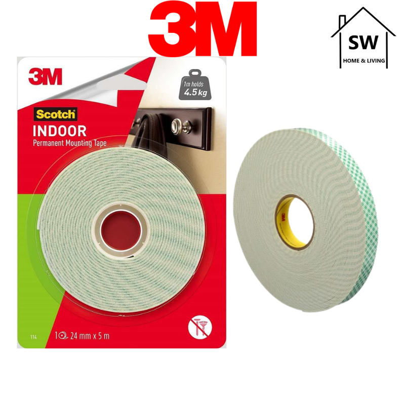 SW 3M Double Sided Tape Scotch Indoor Permanent Mounting Tape 24mm x 5 meter 1Roll | Shopee Malaysia