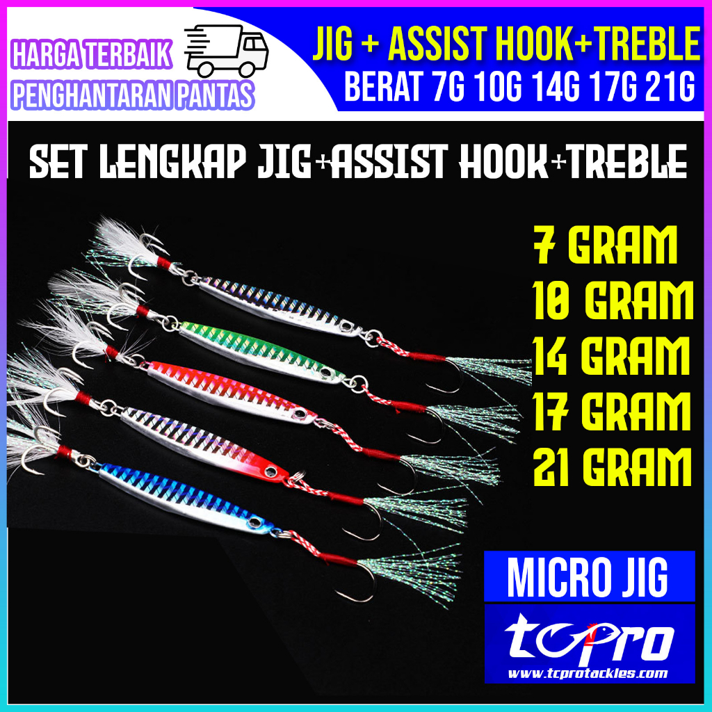 Micro Jig 7g 10g 14g 17g 21g Light Assist Hook Treble Bulu Package IMA ...