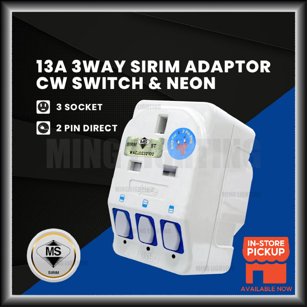 (Sirim) 3 Way Multiple Adaptor Individual On Off Switch 13A Adapter 3 ...