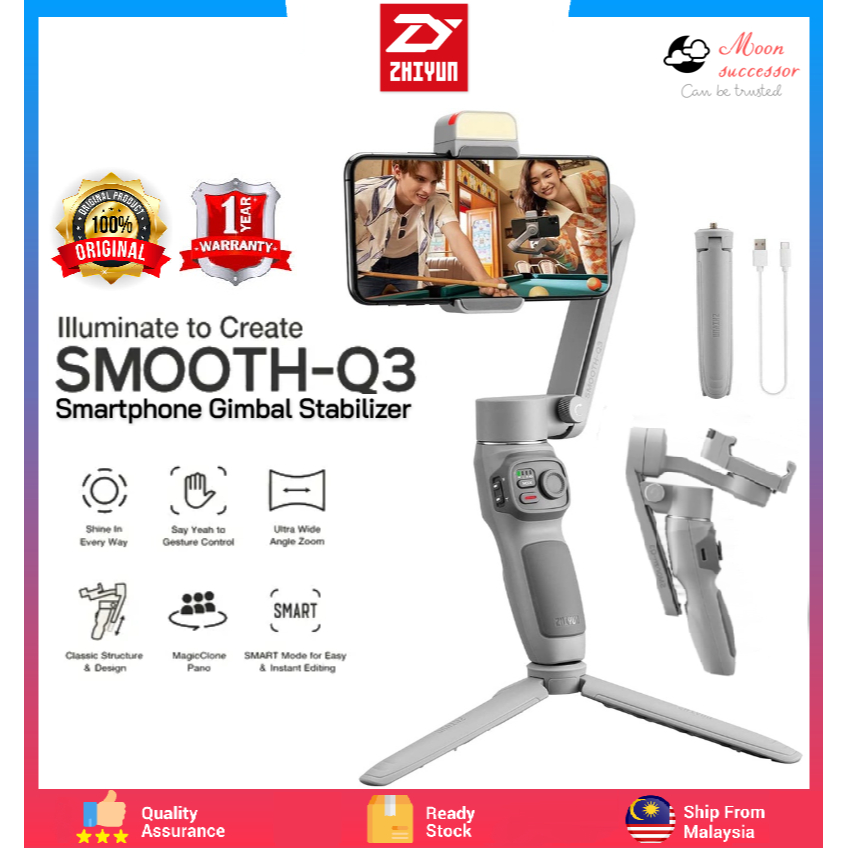 (READY STOCK) Zhiyun Smooth Q3 Combo Smartphones Gimbal 3-Axis Flexible Phone Handheld ...