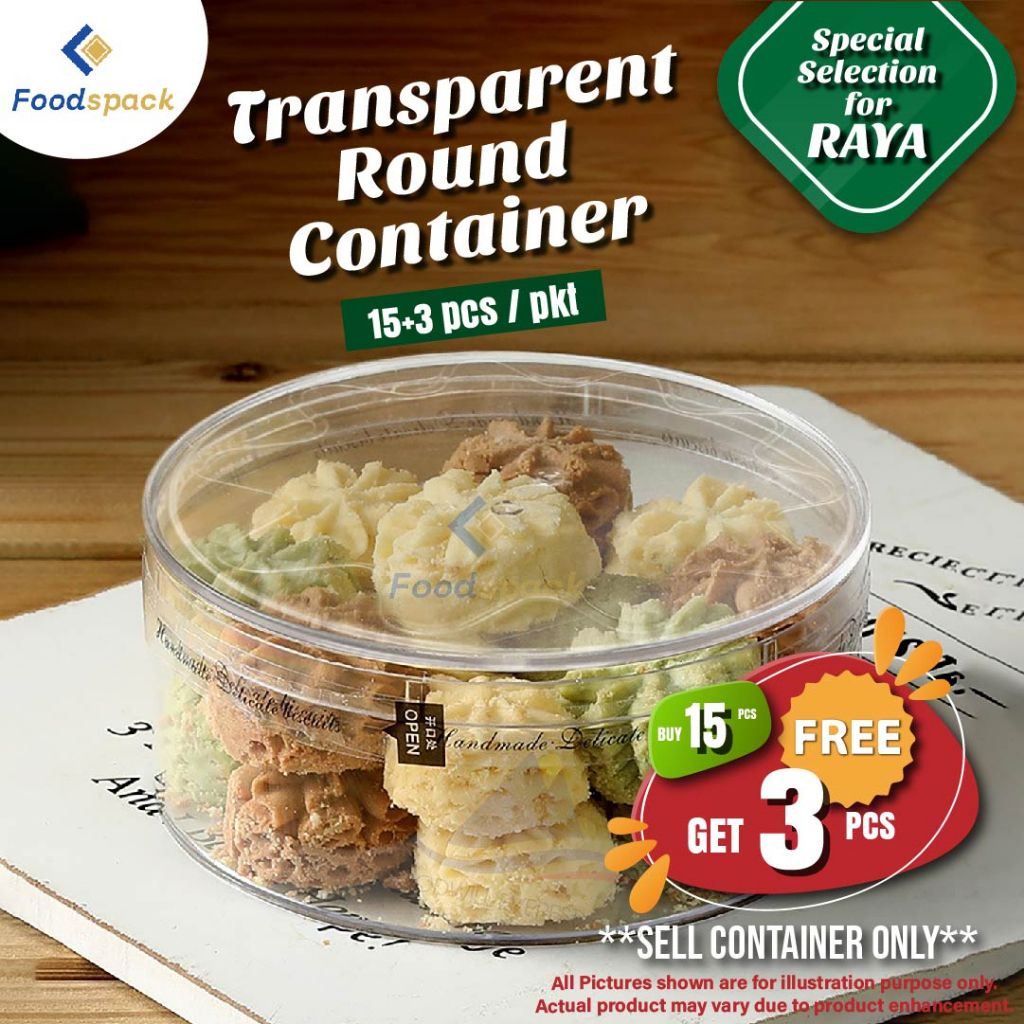 (SET of 15 + 3) - Round Plastic Transparent Container (189) Cookies ...