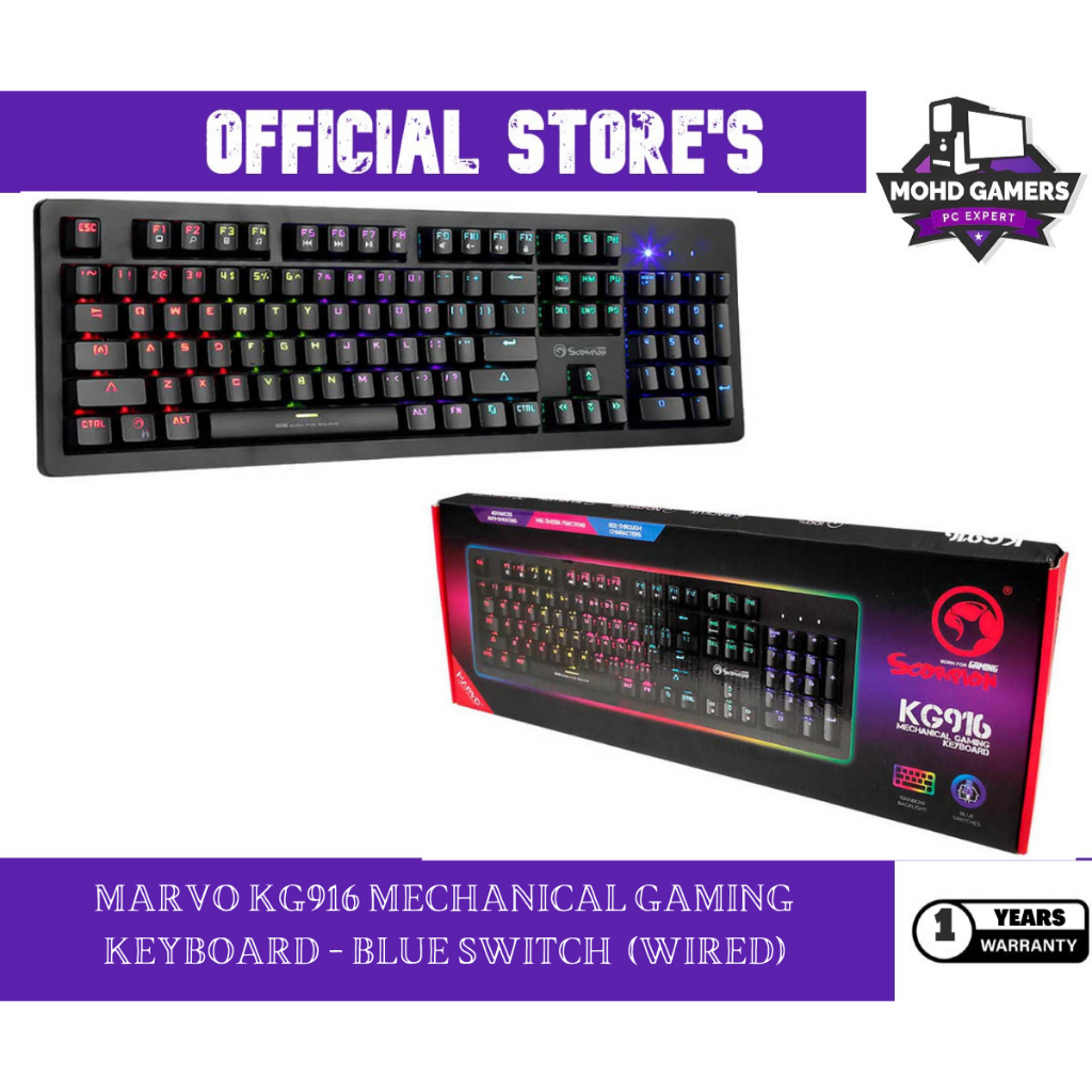 MARVO KG916 MECHANICAL GAMING KEYBOARD - BLUE SWITCH (WIRED) | Shopee ...