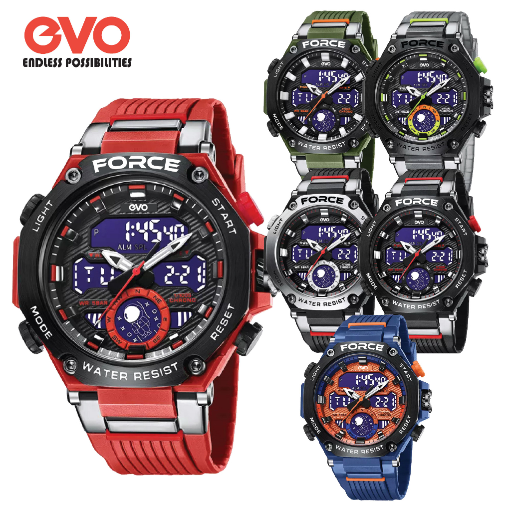 EVO-182 Series Men Analog Digital Dual Time Sporty Design Classic Resin ...