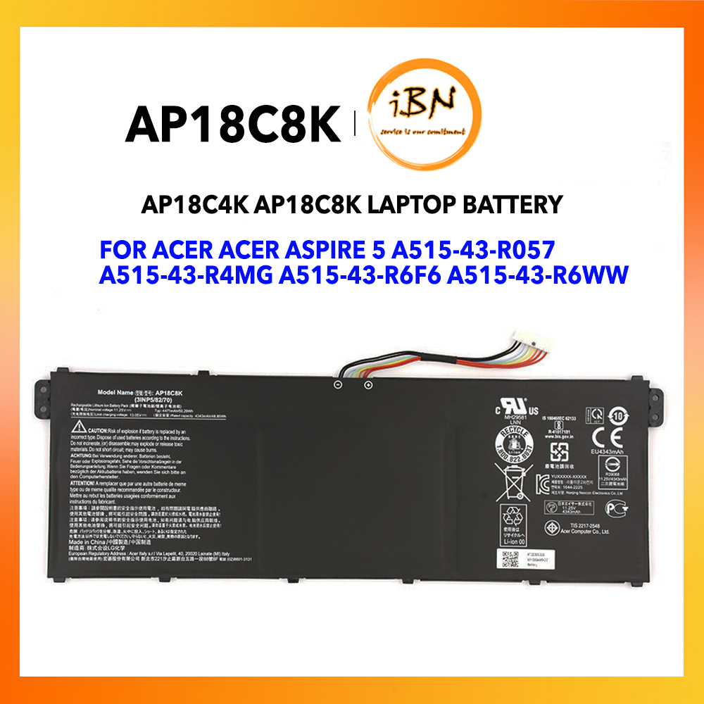 11.25V 50.29Wh New AP18C4K AP18C8K Laptop Battery For Acer Aspire 5 ...