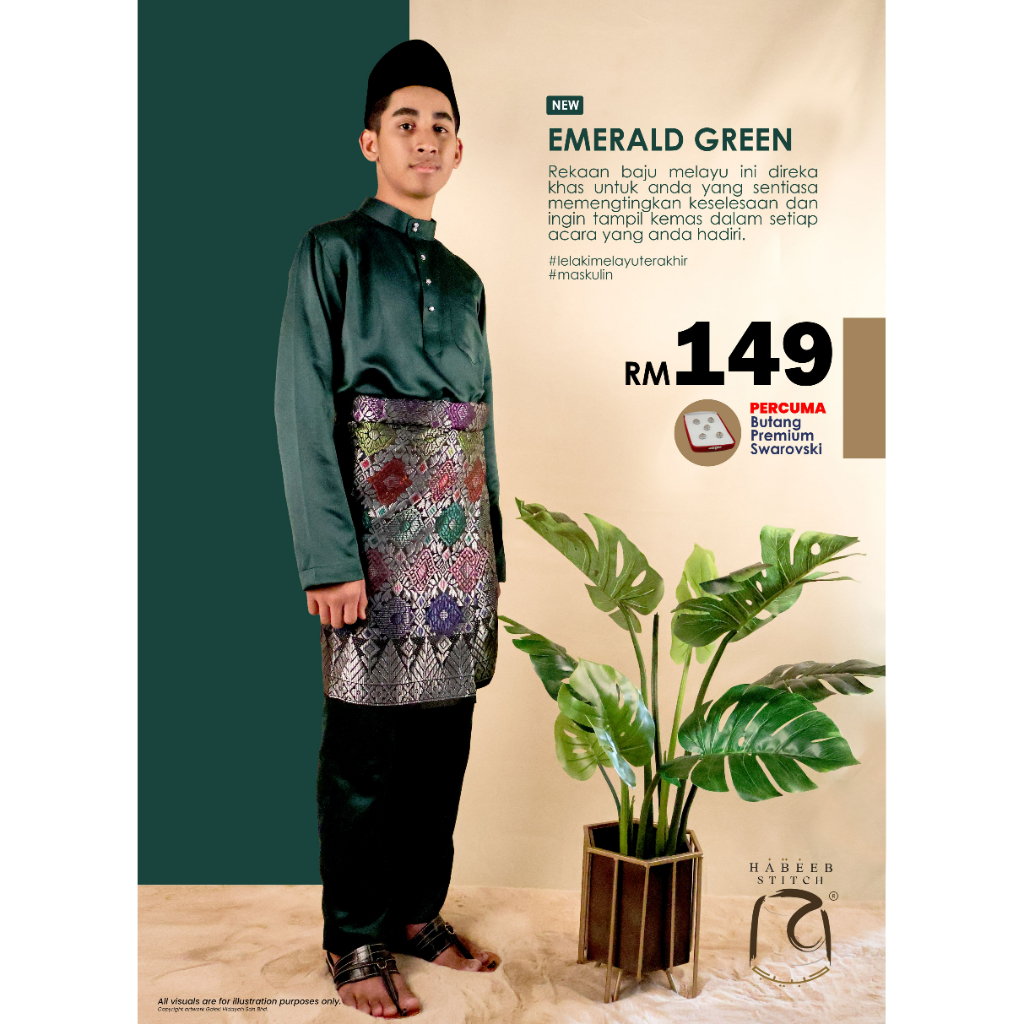 BAJU MELAYU EMERALD GREEN : HABEEB STITCH 2023 | Shopee Malaysia