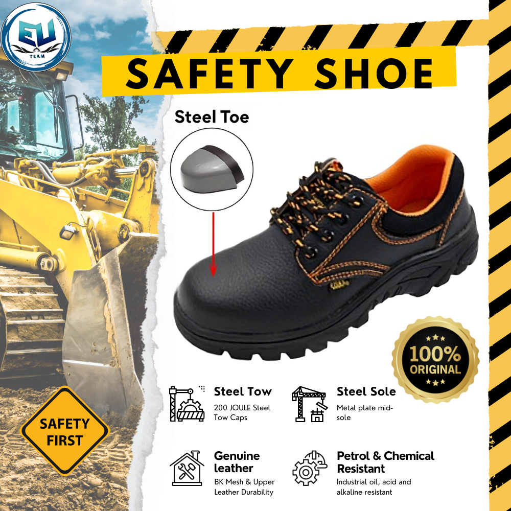 ORIGINAL Safety Shoe Steel Toe Cap Mid Sole Low Cut Black Safety Boots Kasut Keselamatan READY ...