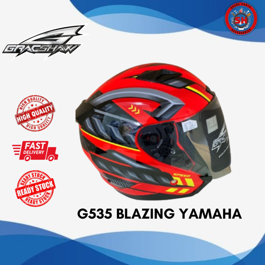 Helmet Gracshaw Gennex G535 Blazing Yamaha Helmet Red Y15 Series (READY ...