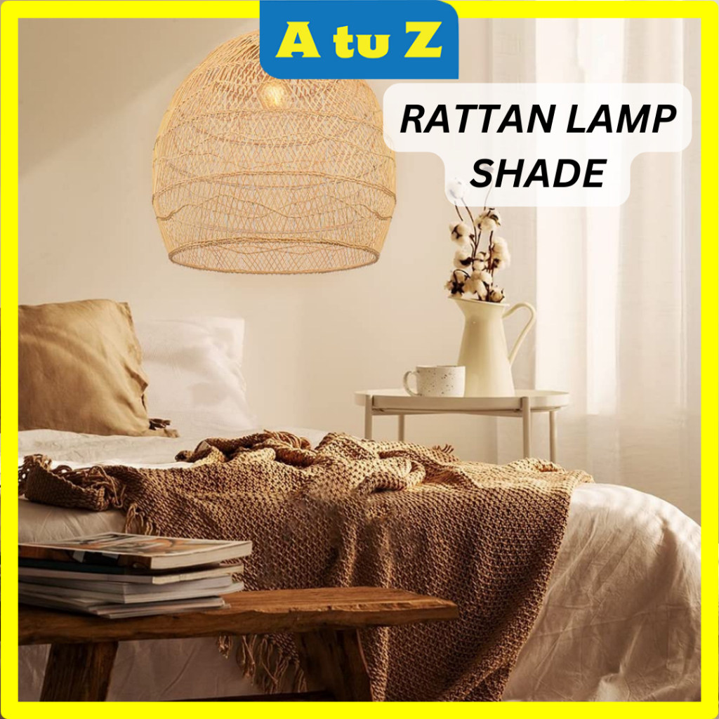 AtuZ Natural Rattan Lamp Shade Aesthetic Hari Raya Aidilfitri Boho Rustic Decorations Wooden ...