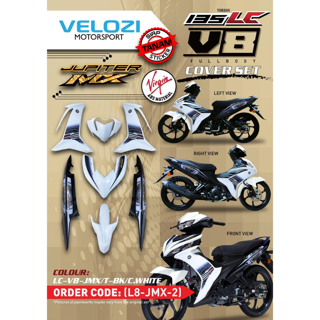MOTORCYCLE COVERSET BODYSET LC135 LC V8 JUPITER MX BLACK CRYSTAL WHITE ...