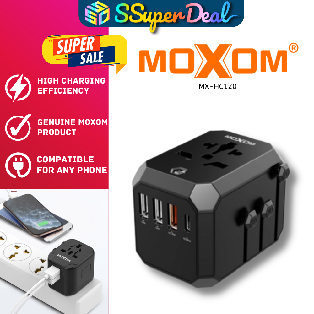 Moxom MX-HC120 Global Travel Adapter with USB charger | Shopee Malaysia