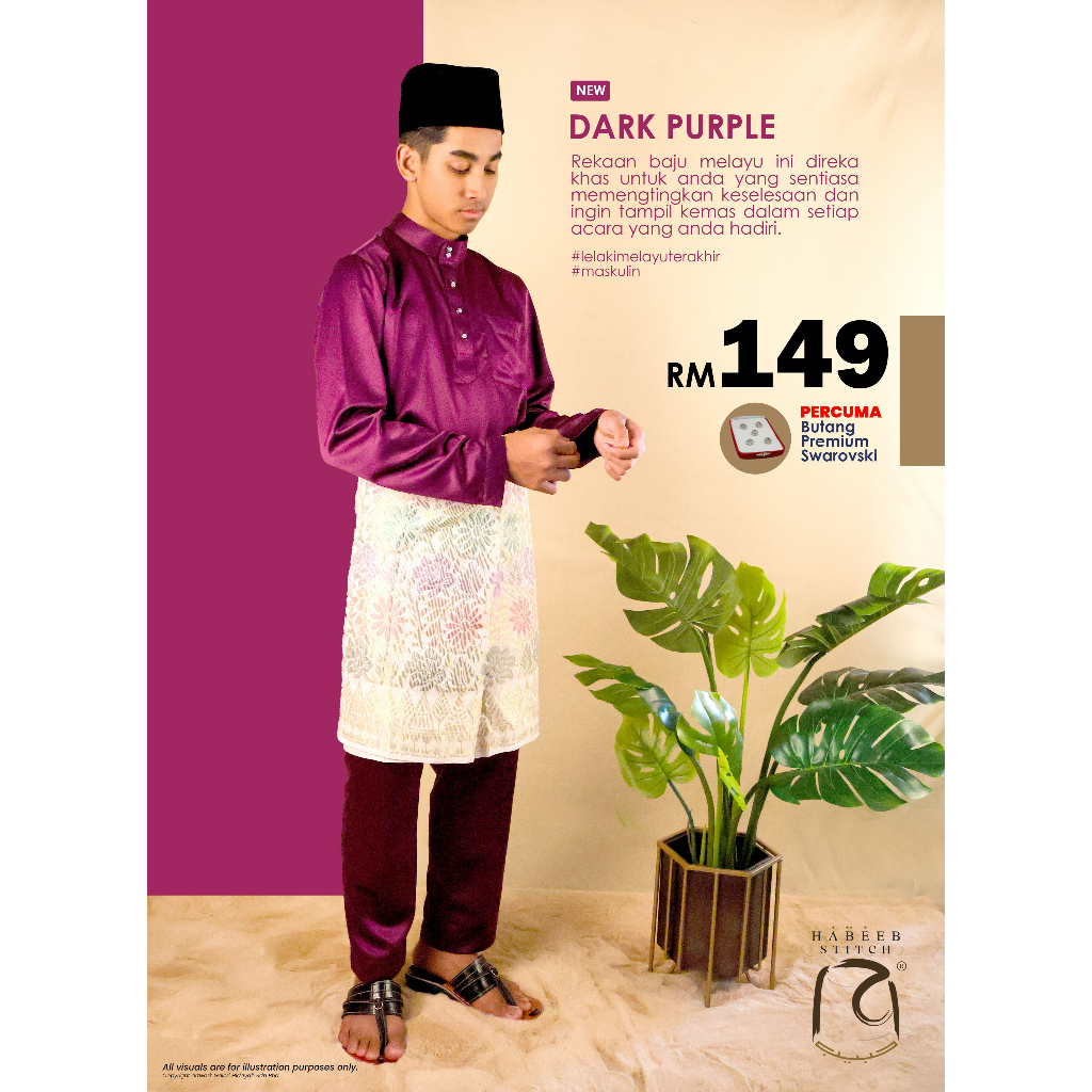 BAJU MELAYU DARK PURPLE : HABEEB STITCH 2023 | Shopee Malaysia