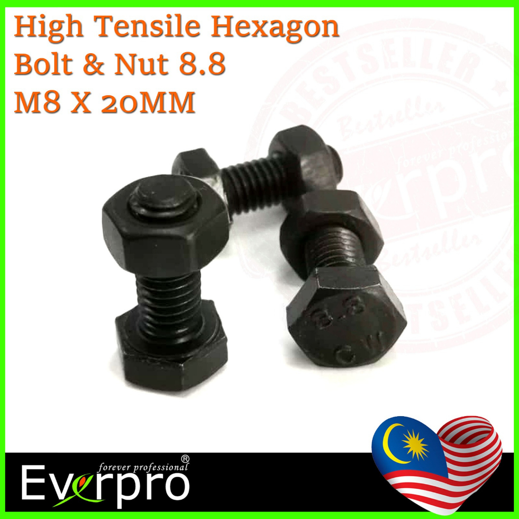 High Tensile Hexagon Bolt & Nut 8.8 M8 X 20MM | Shopee Malaysia