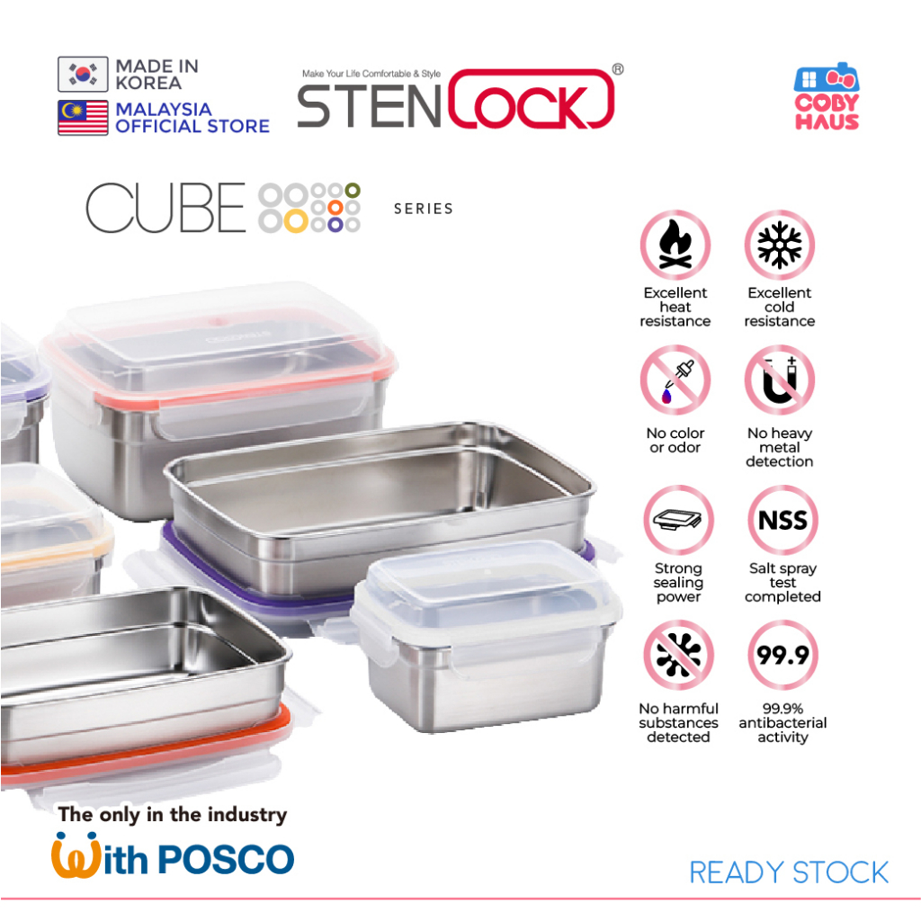 STENLOCK Korea Stainless Steel 304 Airtight Food Container Cube Rectangle | Shopee Malaysia