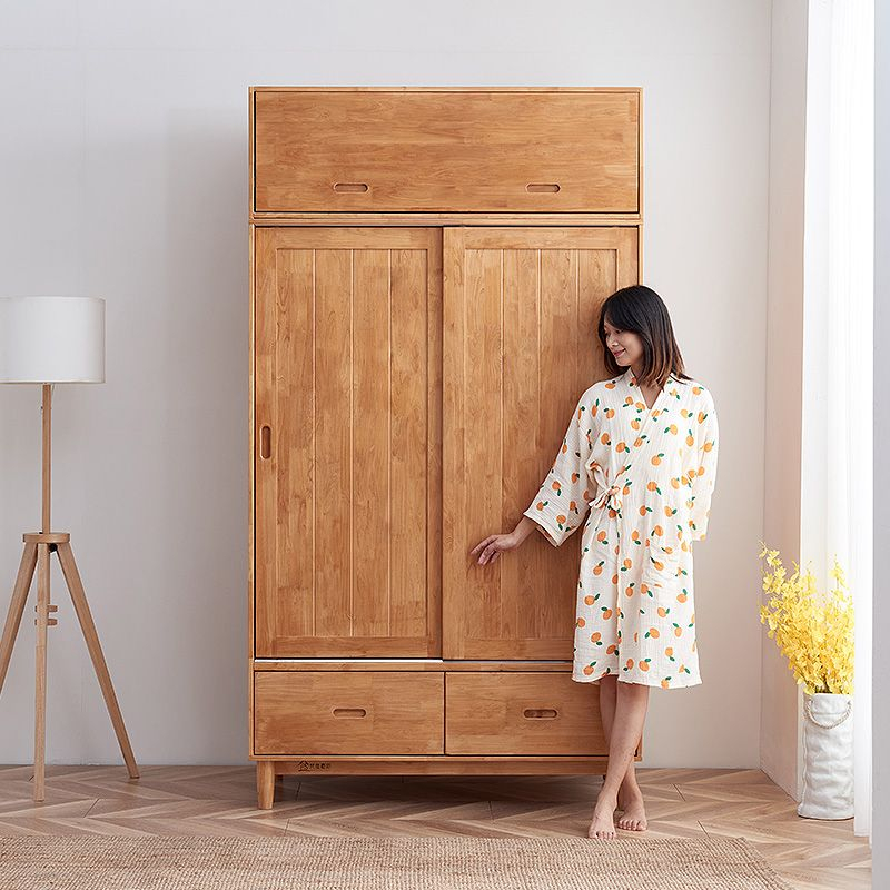SOLID WOOD Sliding Door Wardrobe Locker With Drawers Almari Pakaian ...