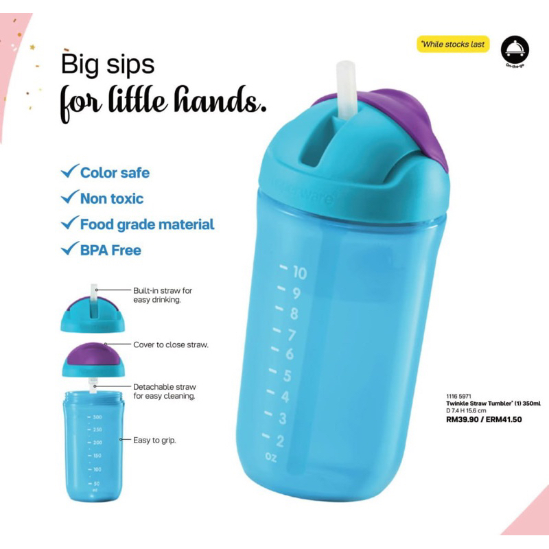 Tupperware Twinkle Straw Tumbler 350 ml botol air anak taska dan tadika ...