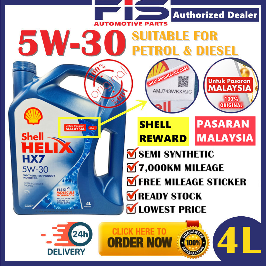 FIS Shell Engine Oil Helix 5W30 HX7 SN PLUS Semi Synthetic 4Liter ...