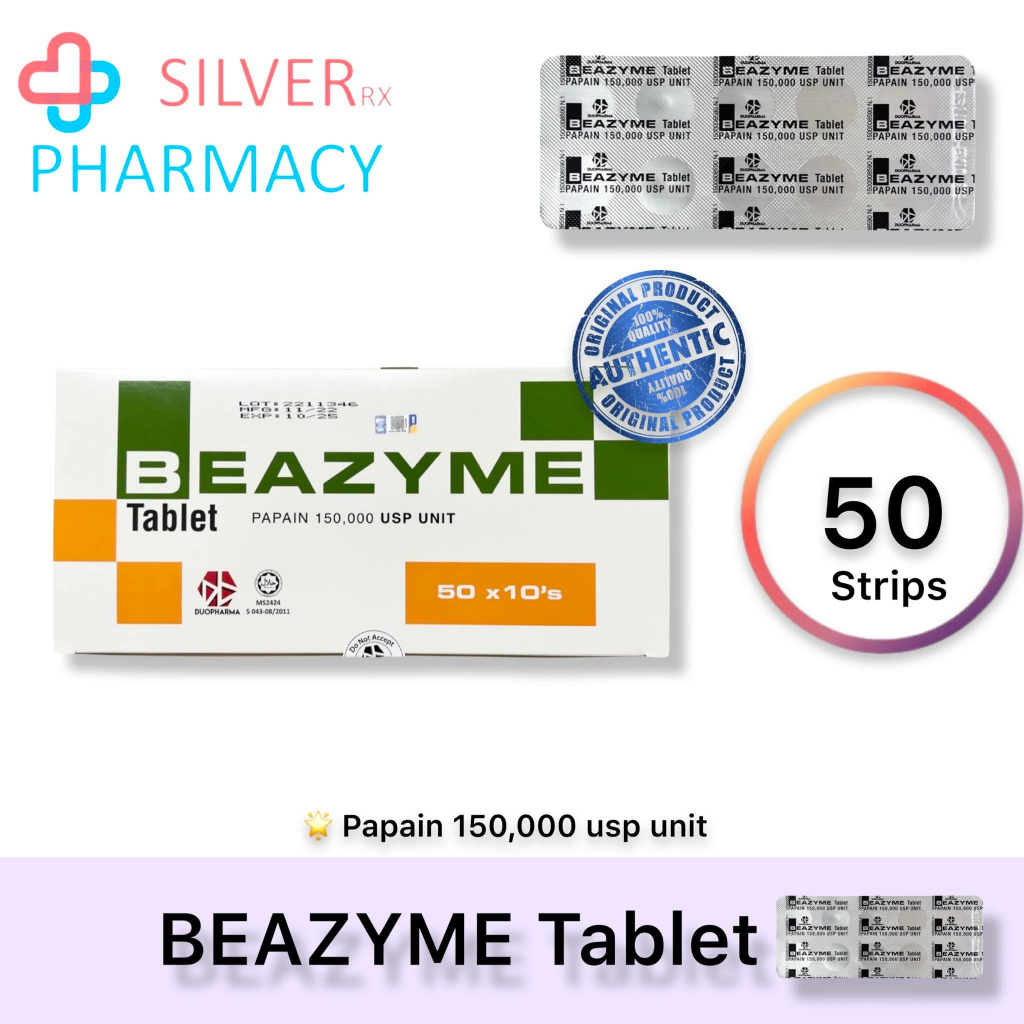 [EXP 10/2025] Beazyme Papain 150,000 USP UNIT 10 Tablets/ Strip ...