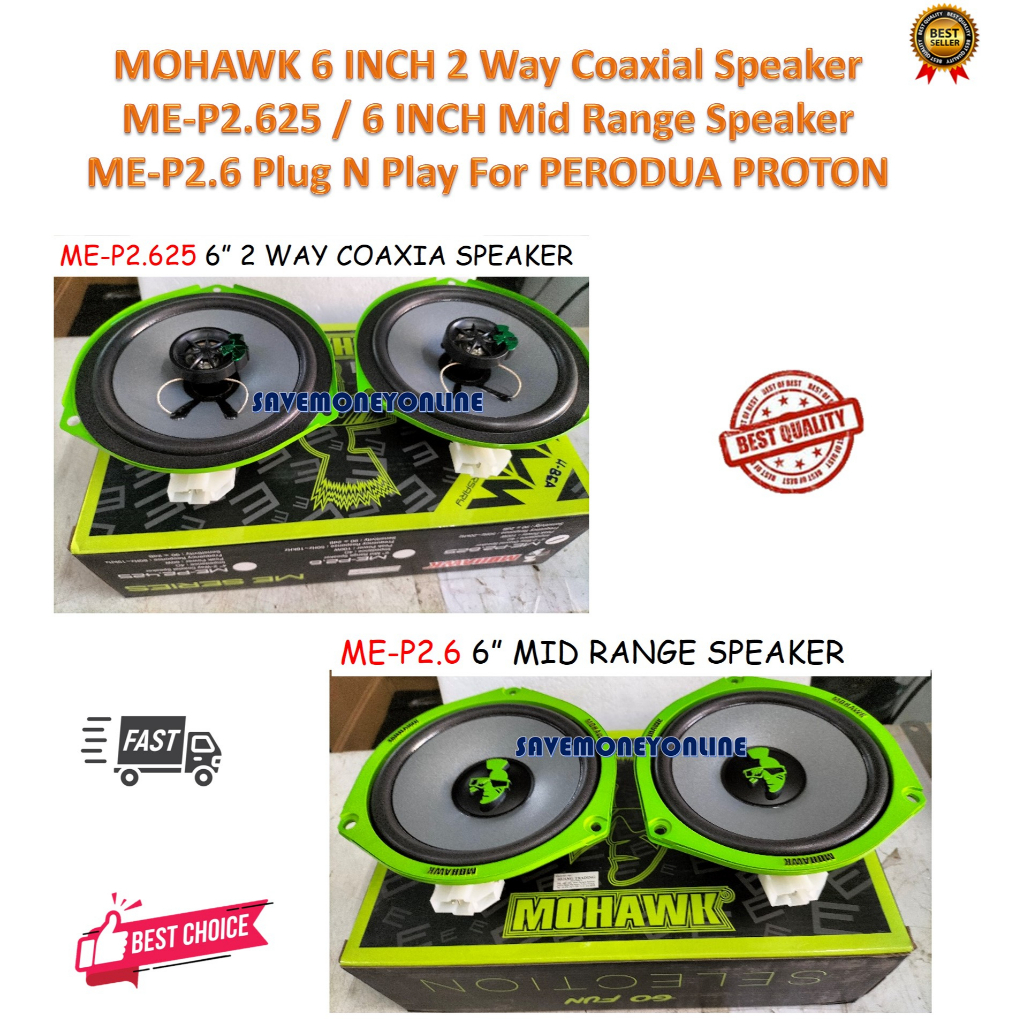 MOHAWK 6 Inch 2 Way Coaxial Speaker ME-P2.625 / 6 Inch Mid Range Speaker ME-P2.6 Plug N Play For ...