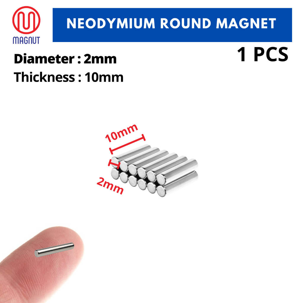 1pcs - 2mm (D) x 10mm (T) Rare Earth Neodymium Round Magnet | Shopee ...