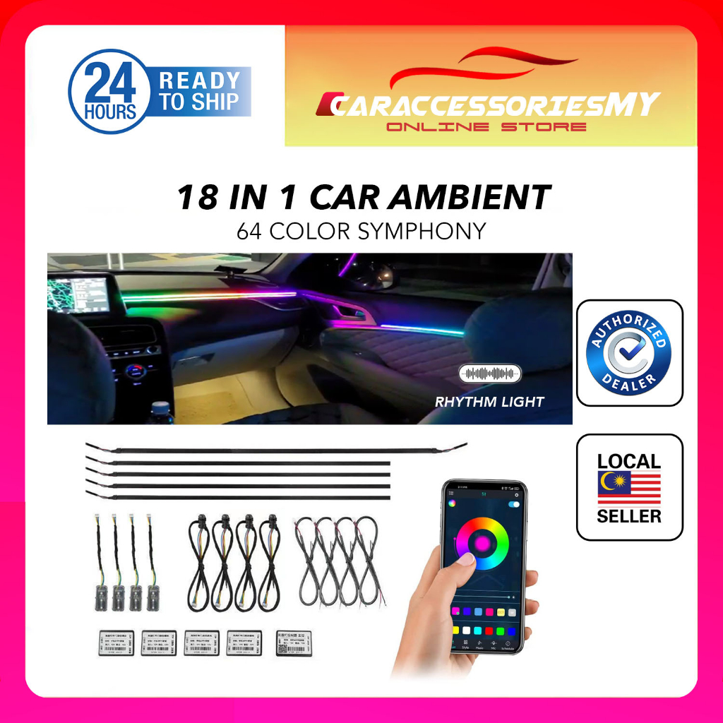 18 in 1 LED Symphony Car Ambient Lights 64 Color RGB Interior Acrylic ...